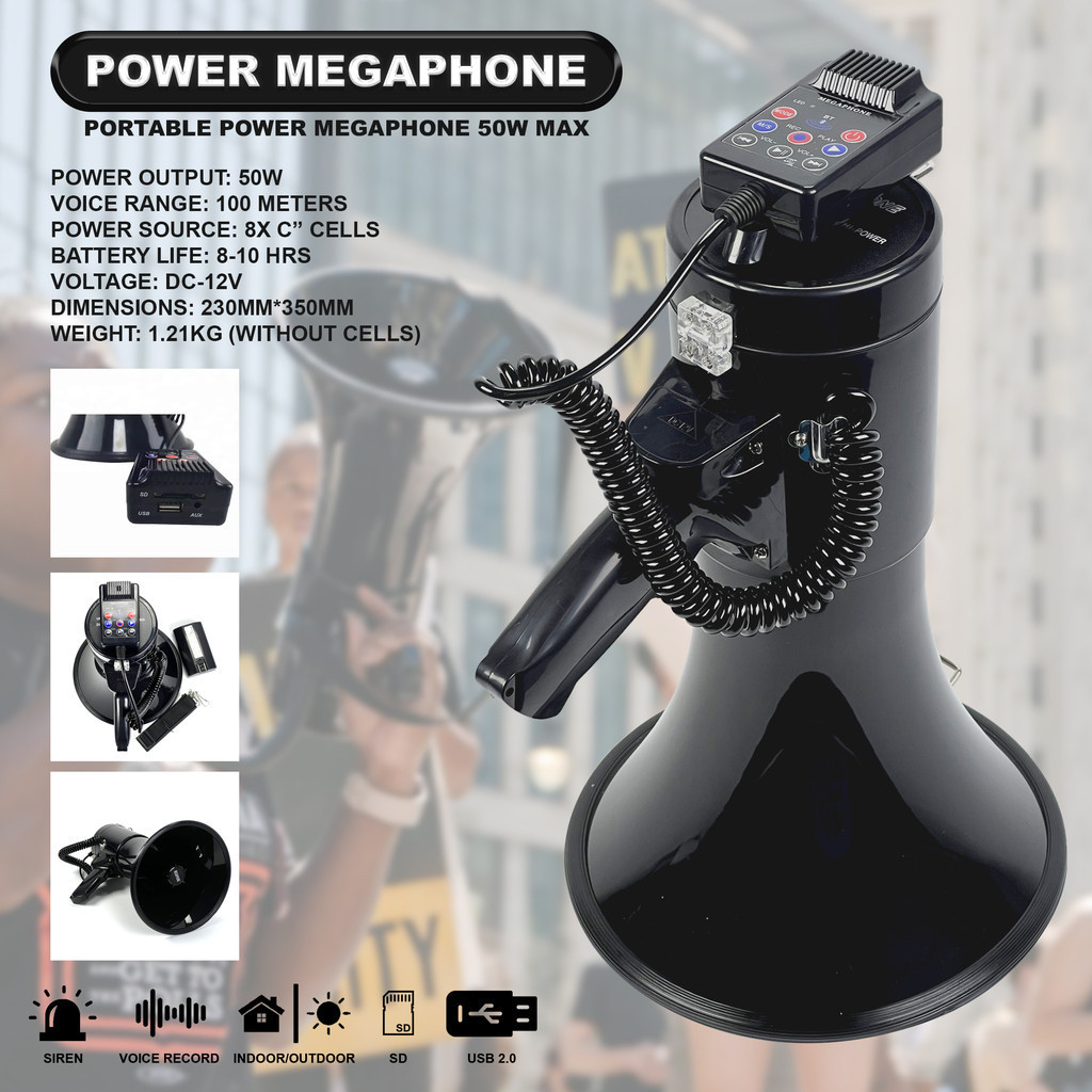 Megaphone sungay50W Power Megaphone with Siren Bull horn Megaphone ...