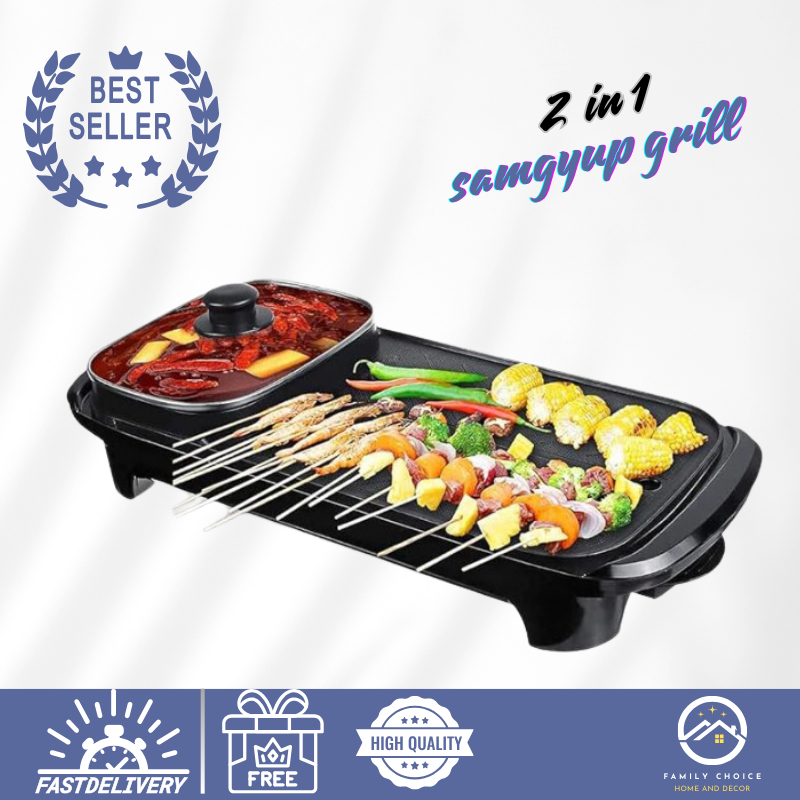 2 IN 1 Electric Grill With Hot Pot Grill, Indoor Teppanyaki Grill ...