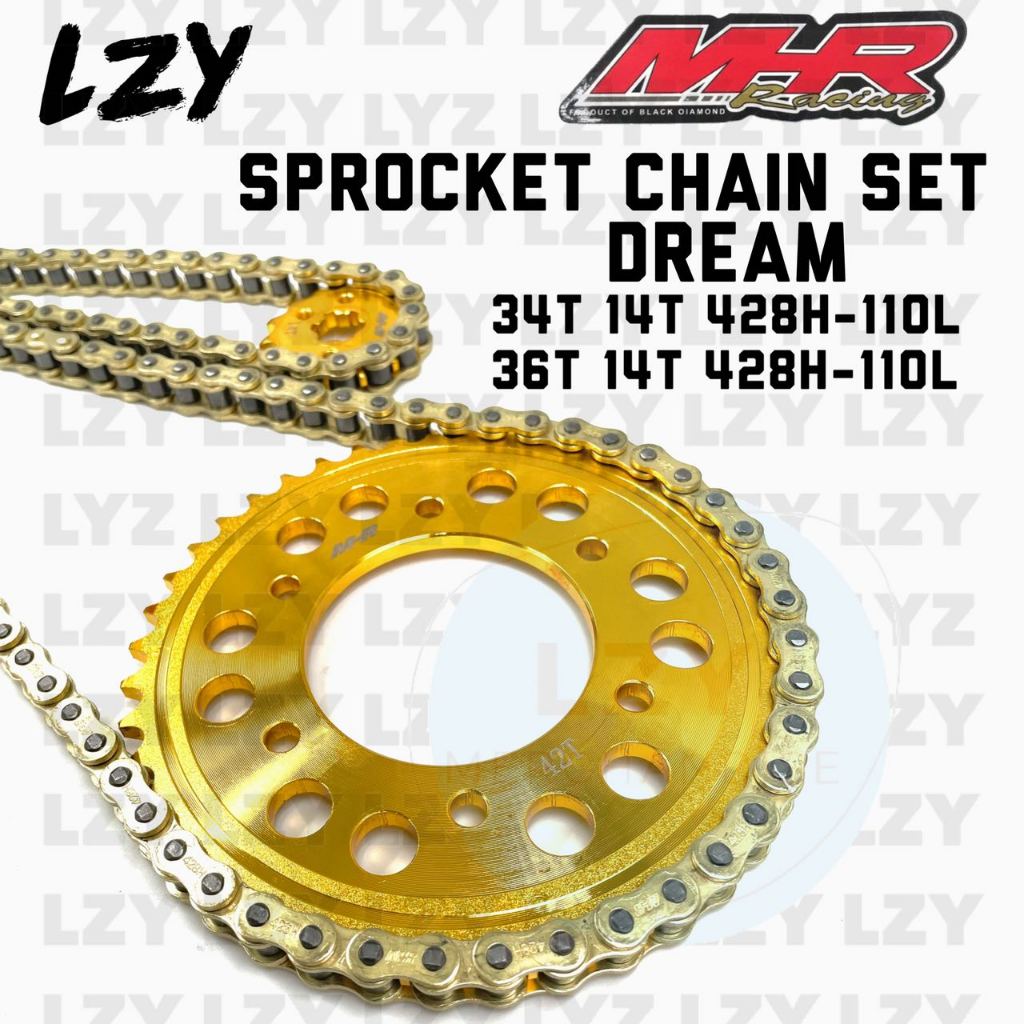 MHR Honda Dream C100 Sprocket Gold Chain Set Motorcycle (34T/36T-14T ...