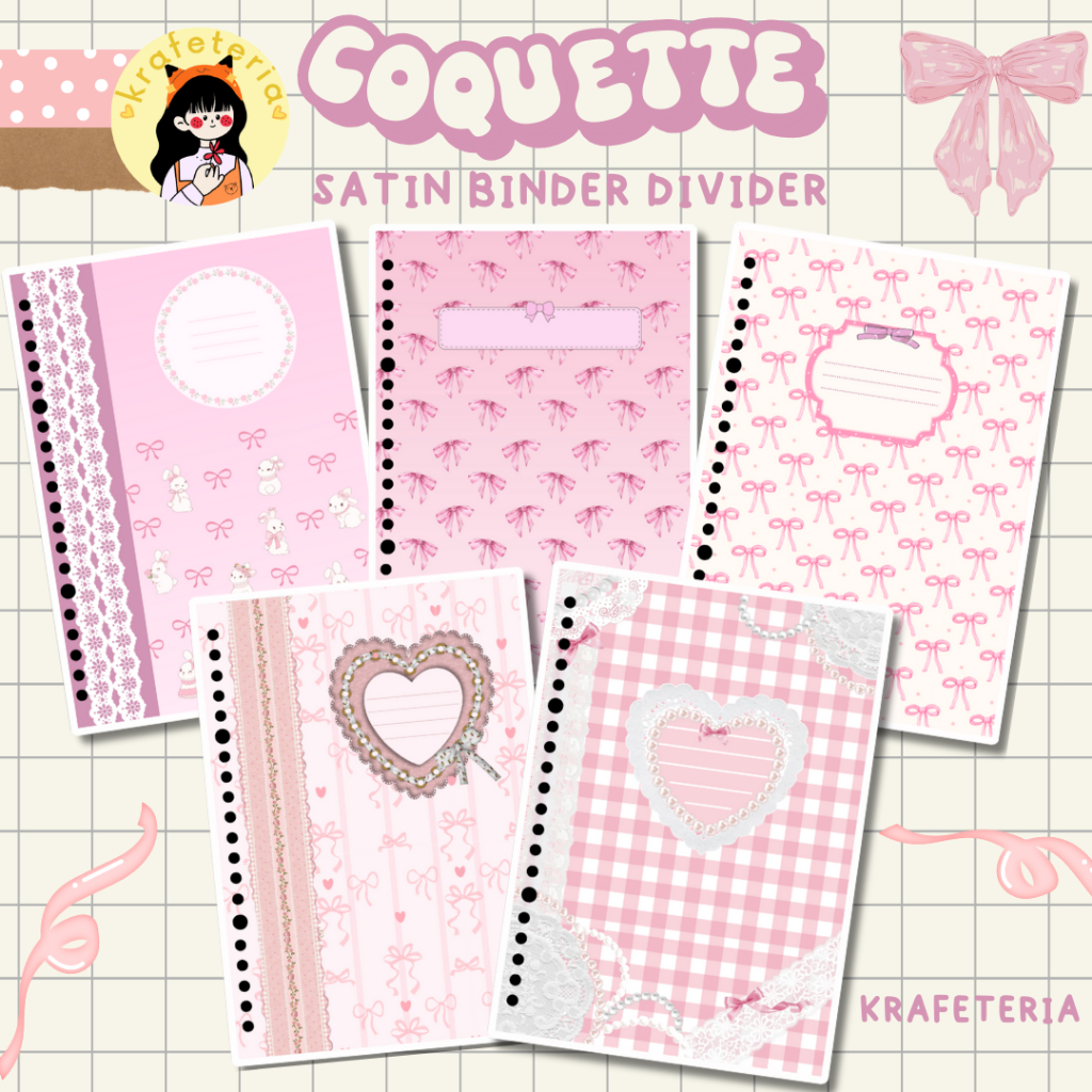 5 Cute Pink Satin Coquette Binder Divider Waterproof 200gsm | Shopee ...