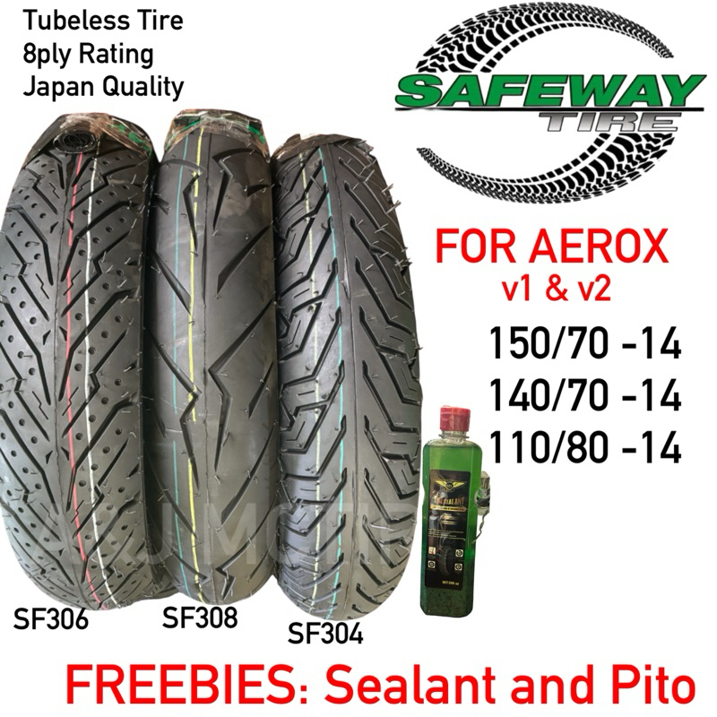 SAFEWAY Tire 14" for AEROX V1 & V2 with FREE Sealant & Pito TUBELESS ...