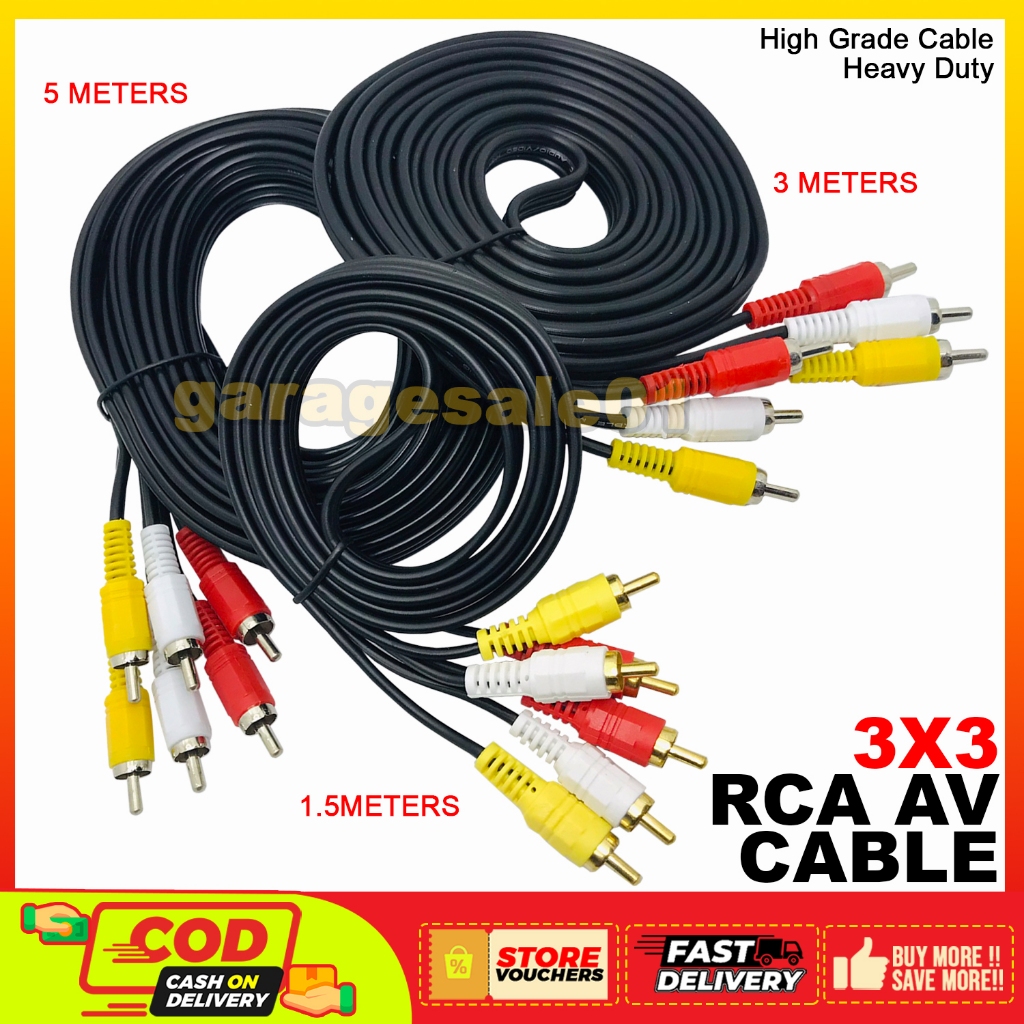 GARAGESALE01 RCA CABLE CORD 3X3 1.5 METER 3 METER 5 METER | Shopee ...