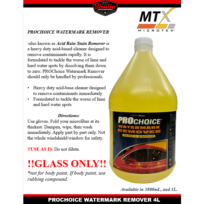 Prochoice Watermark Remover 1 Gal 4L Microtex MTX Rain Stain Remover ...