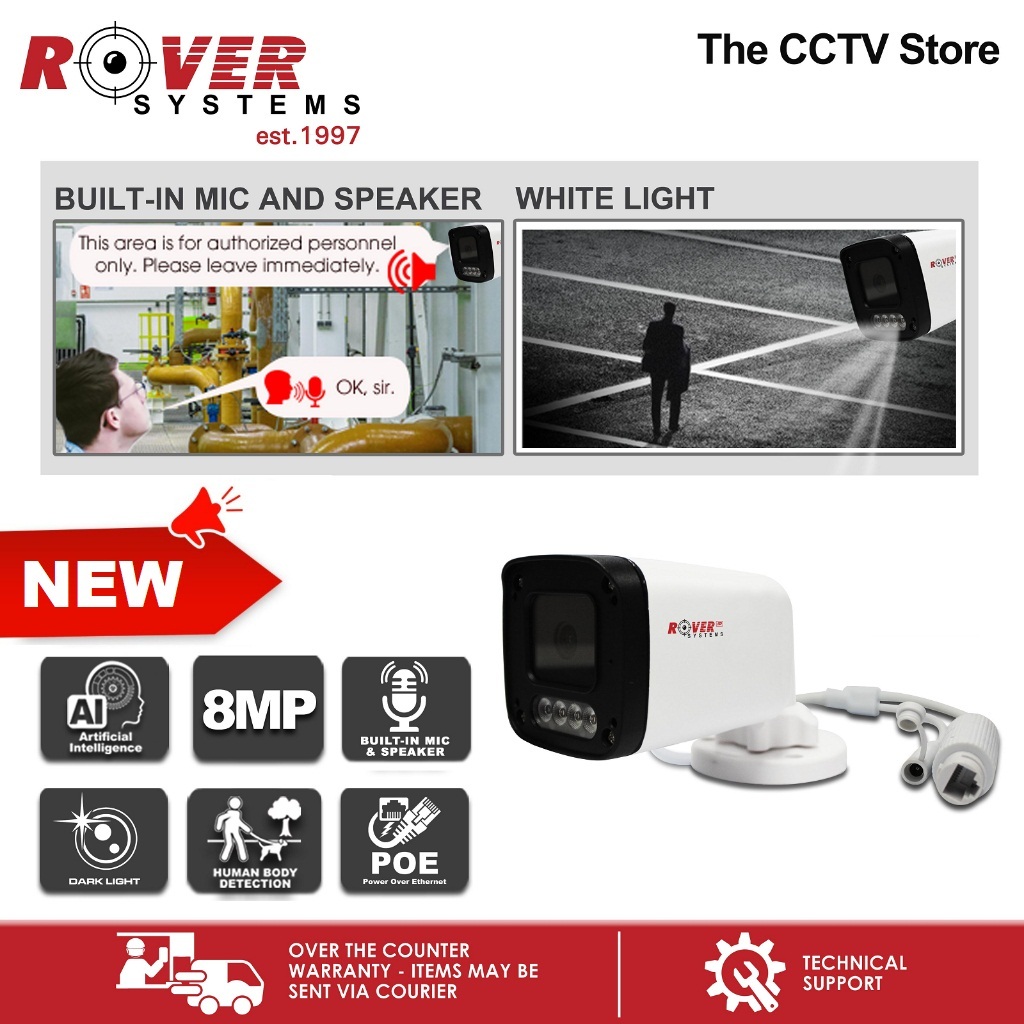 Rover 8MP PoE DUAL LIGHT Bullet DARK LIGHT IP CCTV Camera | Built-in ...