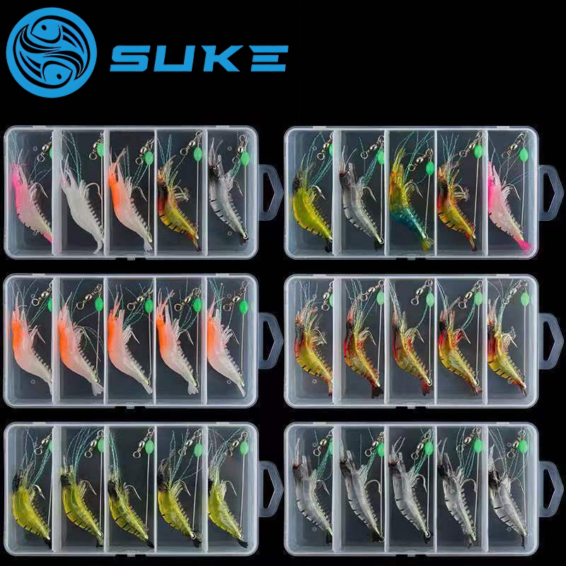 SUKE 5Pcs Luminous Shrimp Fishing Lure Soft Prawn Shrimp Swivel Wobbler ...