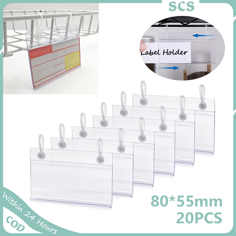 20pcs Wire Shelf Label Holders Clear Basket Label Holders with Double ...