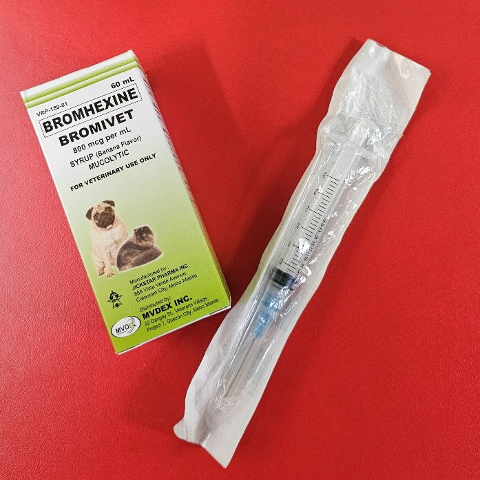 Bromivet (Bromhexine) Mucolytic Syrup for Pets 60ML with Free Syringe ...