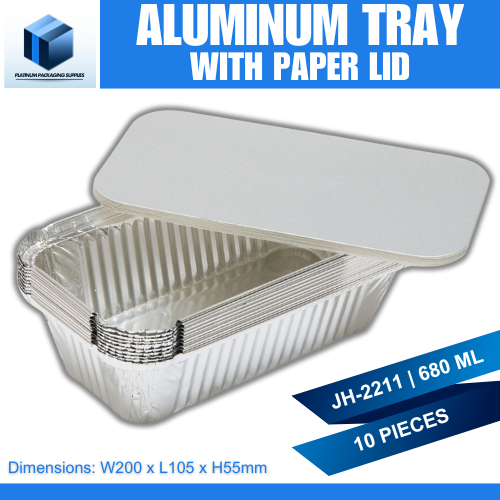 10PCS Aluminum Foil Food Tray Container with Paper Lid W200 x L105 x ...
