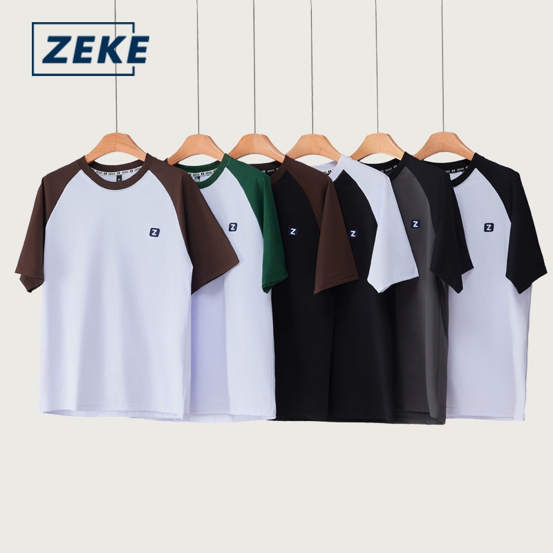 ZEKE Men's T-shirt Raglan Short Sleeve Crewneck T-shirt Embroidered Logo Shirt For Men | Shopee ...
