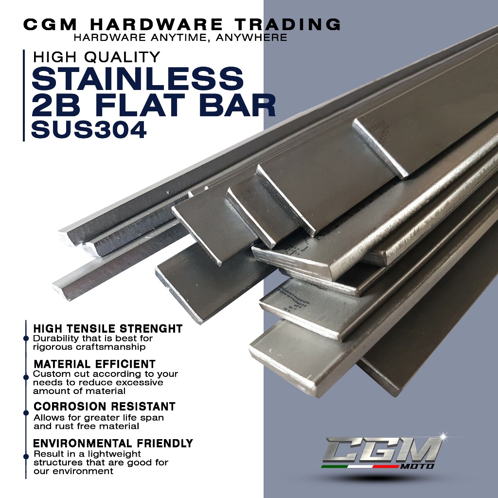 304 Stainless 2B FLAT BAR (1/2", 3/4", 1", 1-1/2", 2") 2FT Length in ...