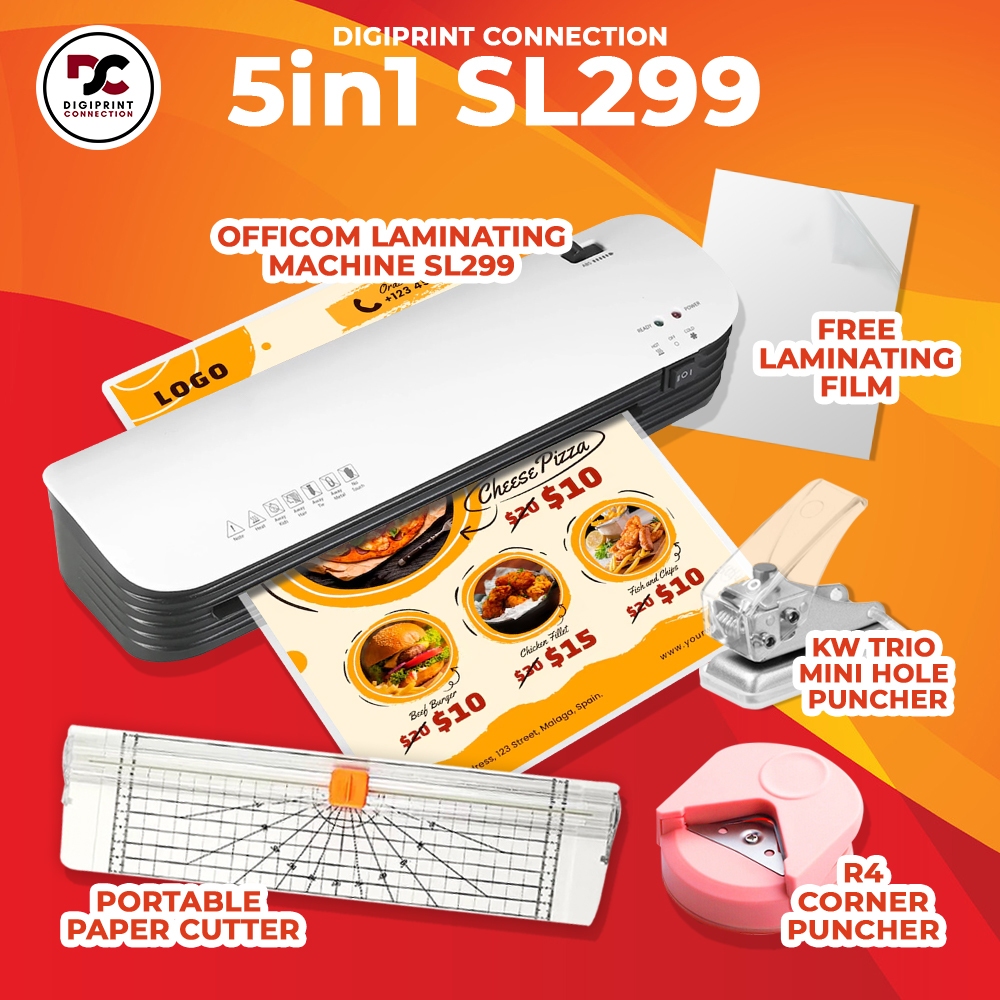 OFFICOM 5in1 Laminator SL299 HOT/COLD A4 Laminating Machine w Puncher & Trimmer FREE LAMINATING ...