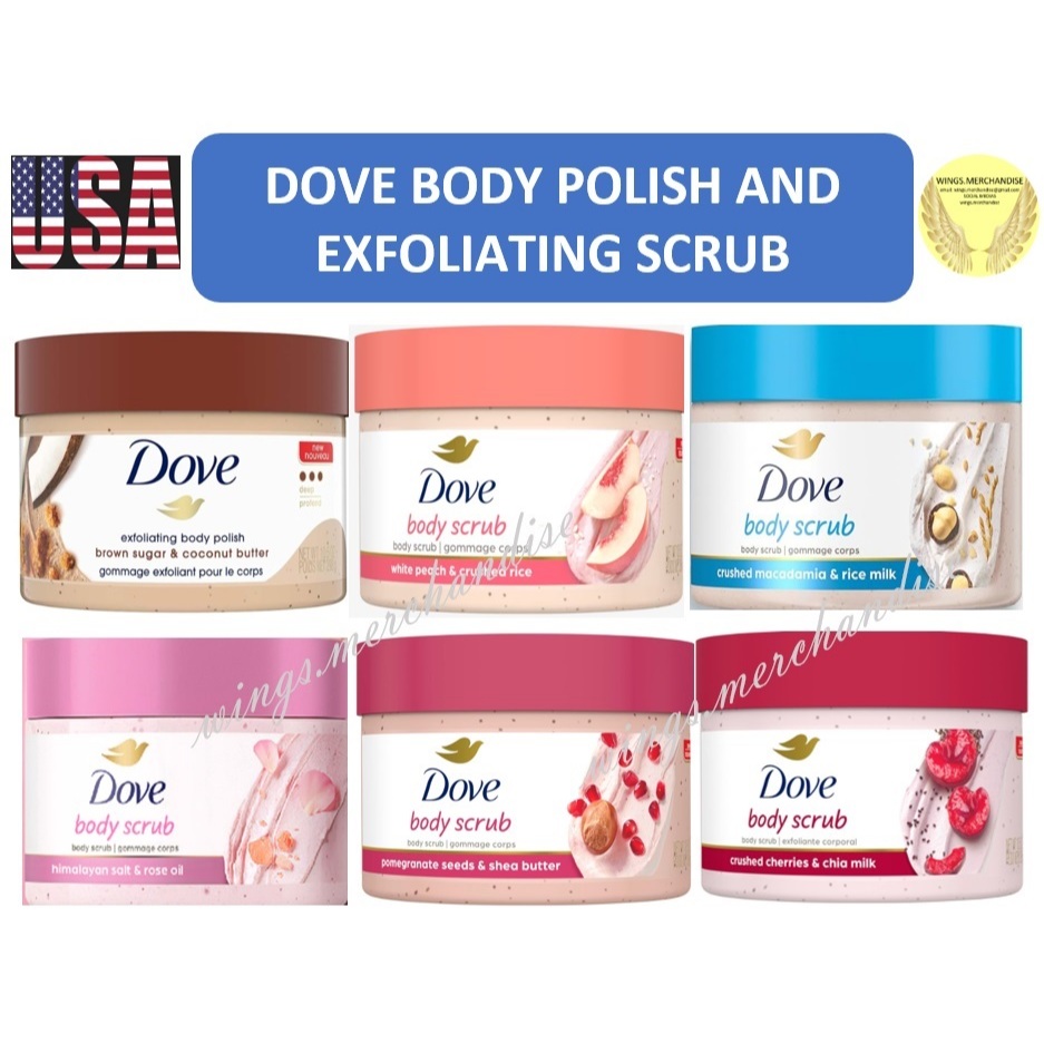 DOVE BODY POLISH AND EXFOLIATING SCRUB FULL 10 oz and 15 oz WINGS ...