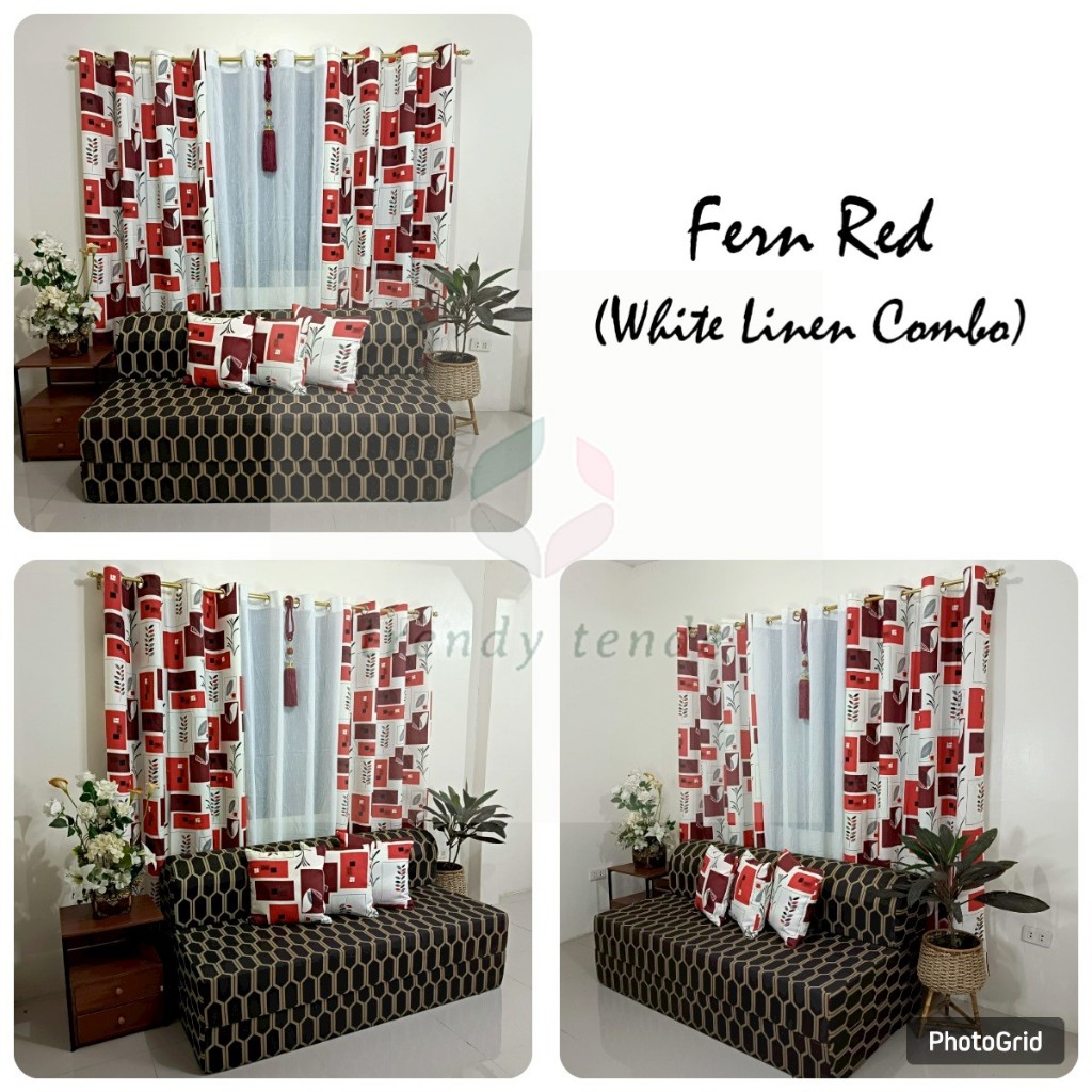 Chinese Color of the Year 2025 Red Fern Geometric Print Curtain Set ...