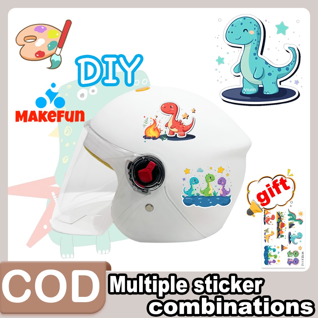 White Kids Half Face Helmet With Sticker DIY 3-10 Years Old Matte ...