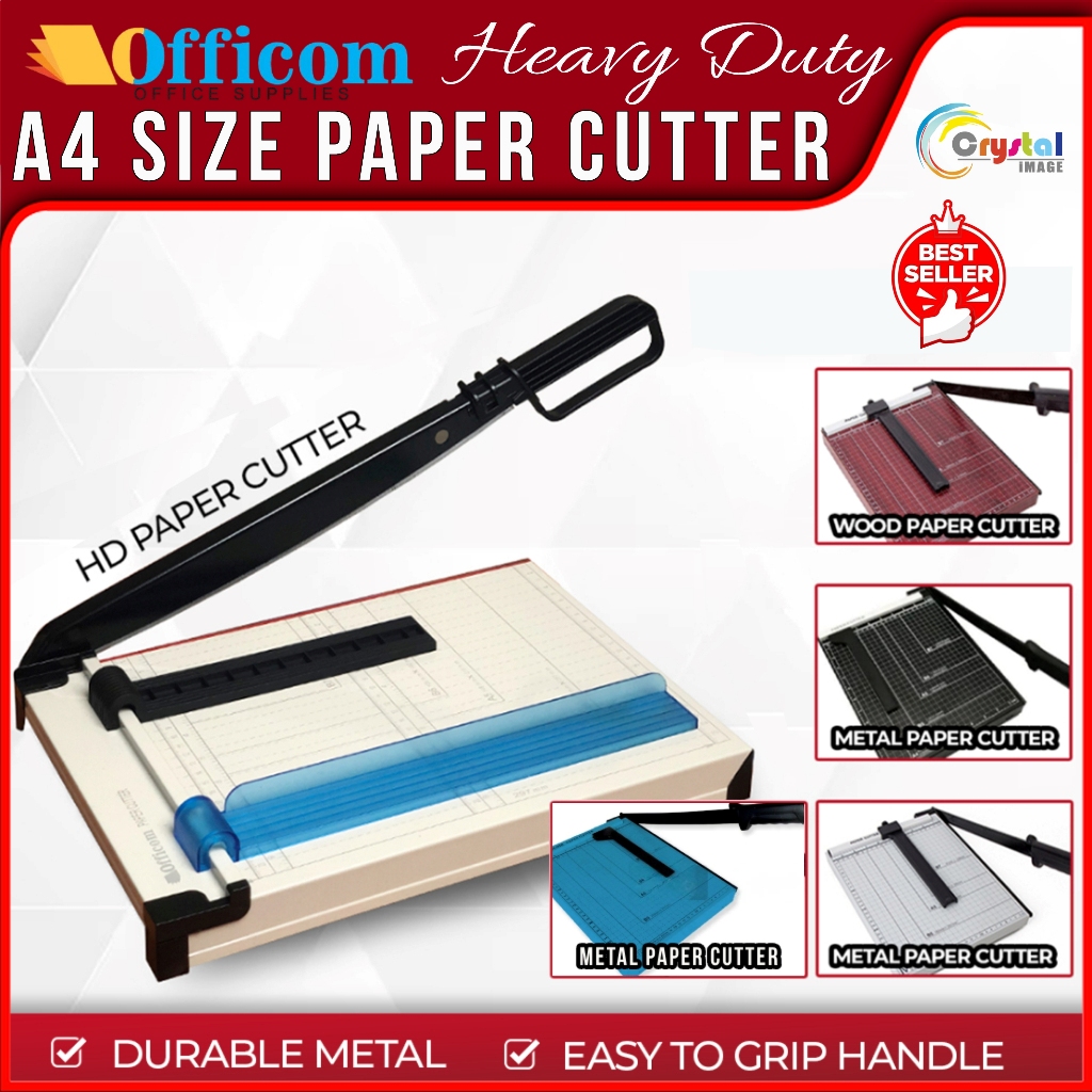 Officom Paper Cutter A4 Size Wood | Metal Base Guillotine Paper Trimmer ...