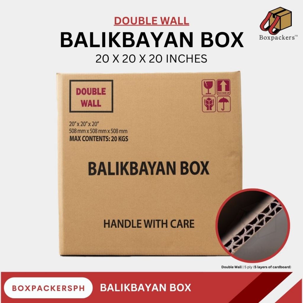 BALIKBAYAN BOX SINGLE WALL / DOUBLE WALL BOXPACKERS PH 20x20x20 INCHES Kraft Corrugated Carton ...