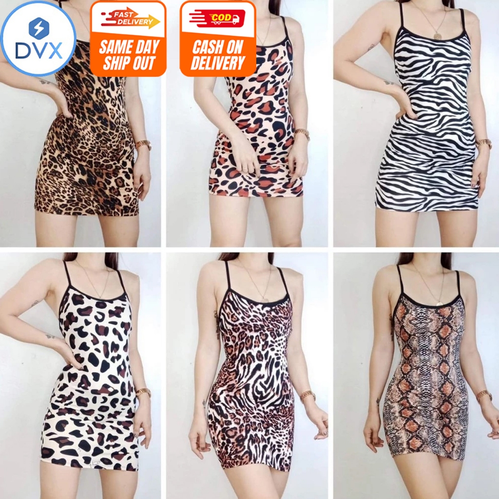 COD DVX #4973 Animal Print Bodycon Dress Spaghetti Strap Bestida ...