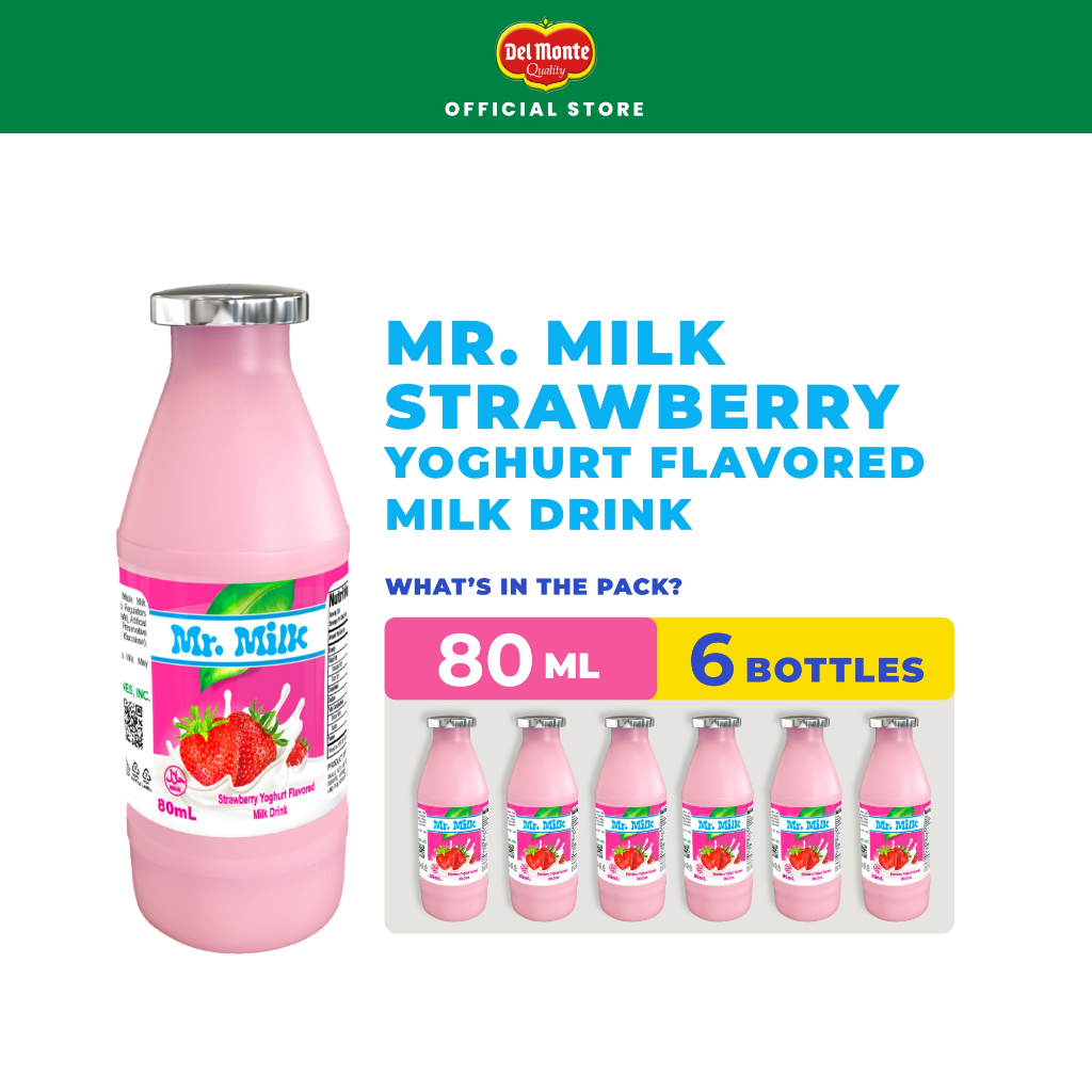 Del Monte Mr. Milk Strawberry Yoghurt 80ml - 6 Bottles | Shopee Philippines