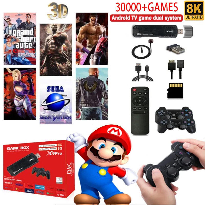 Android TV Box + TV Stick X9 Pro 2 in 1 Game Console 8K HD 30000+ Retro ...