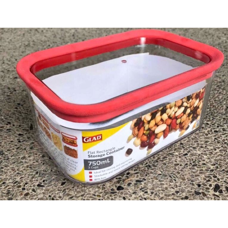 750 ML GLAD Flat Rectangle Storage Container Clear Transparent Snack ...