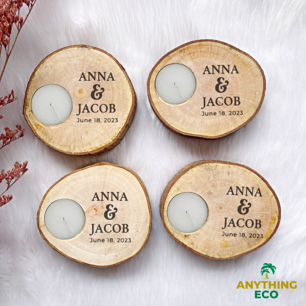Custom Wooden Tealight Holder Rustic Wedding Candle Favors Souvenirs ...