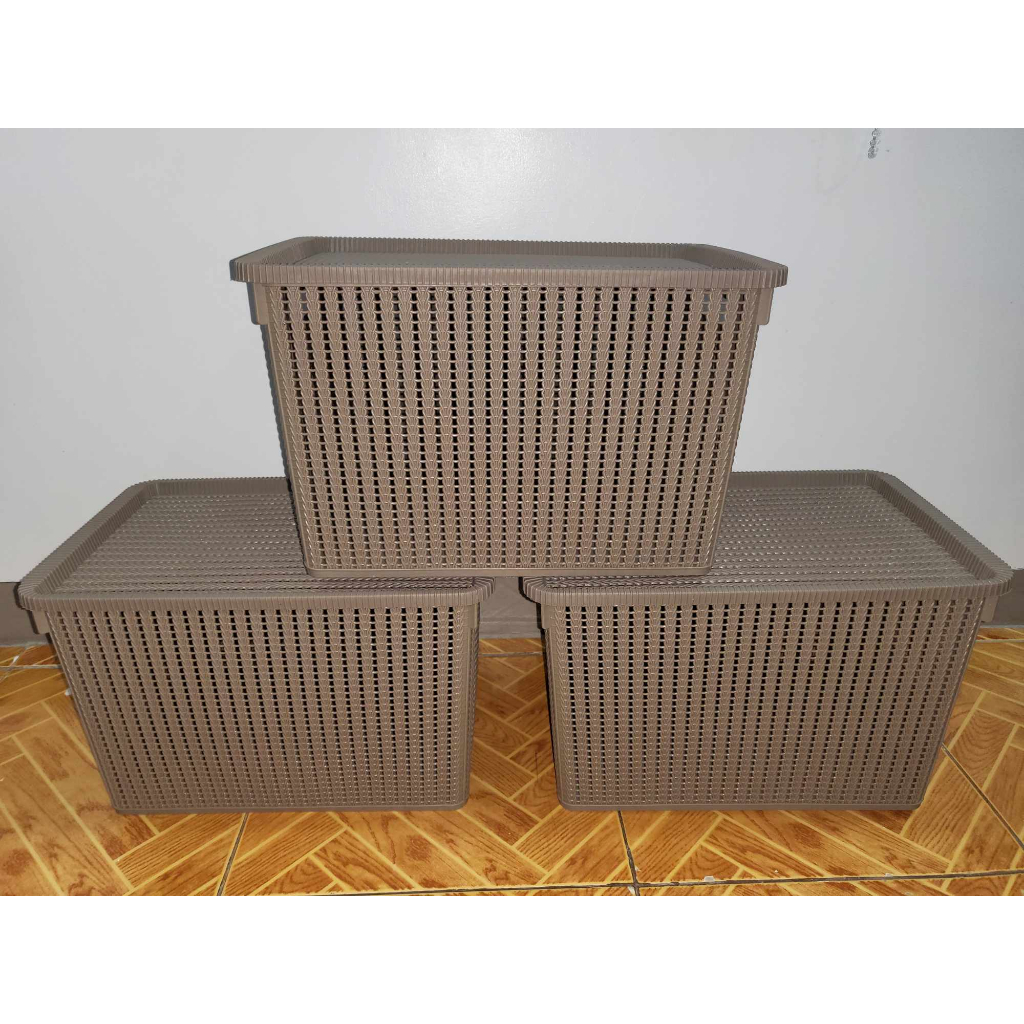 3PCS brown rattan laundry basket 45x30x28cm - 37 Liter - multi purpose ...