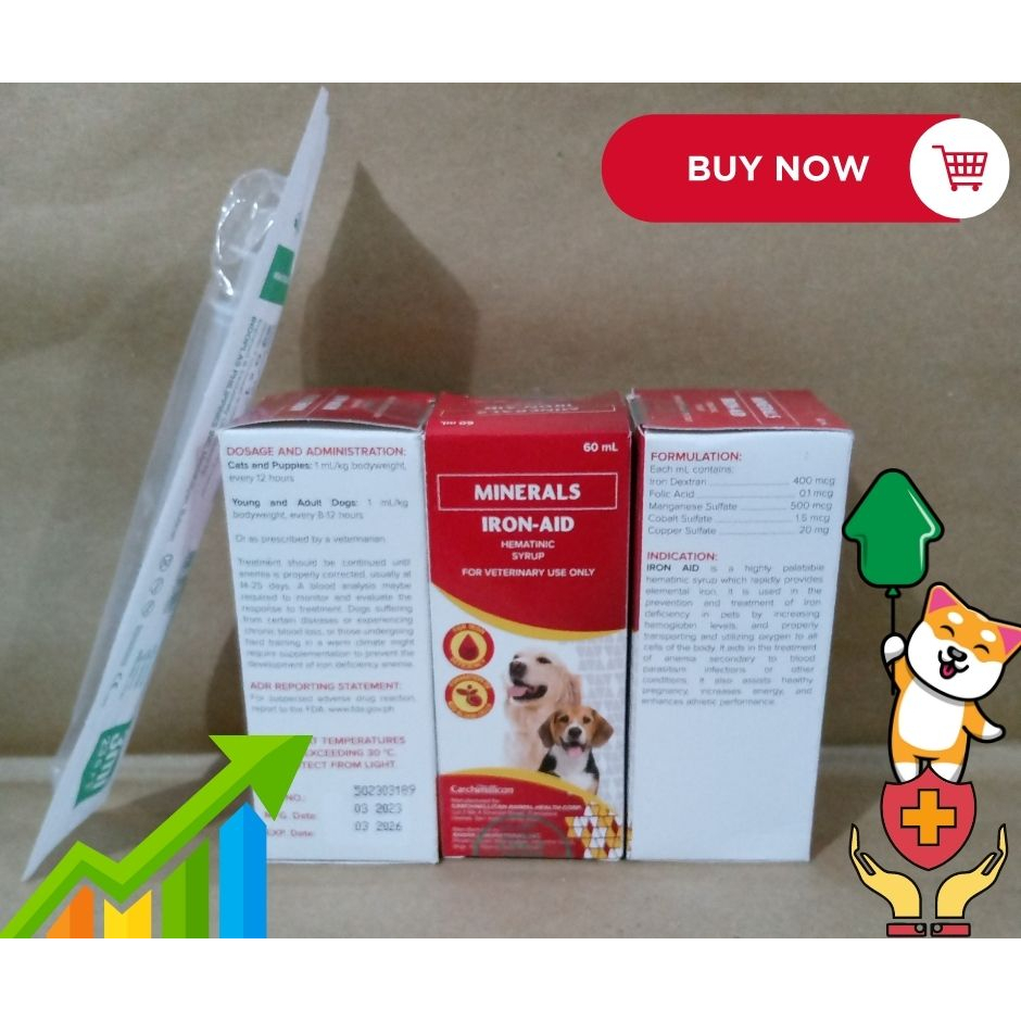 Iron- Aid Hematinic Syrup for Dogs & Cats 60ml with FREE Syringe ...