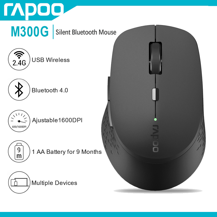 Rapoo M300G Ergonomic Silent Wireless Bluetooth Mouse 1600DPI 10m Working Range | Shopee Philippines