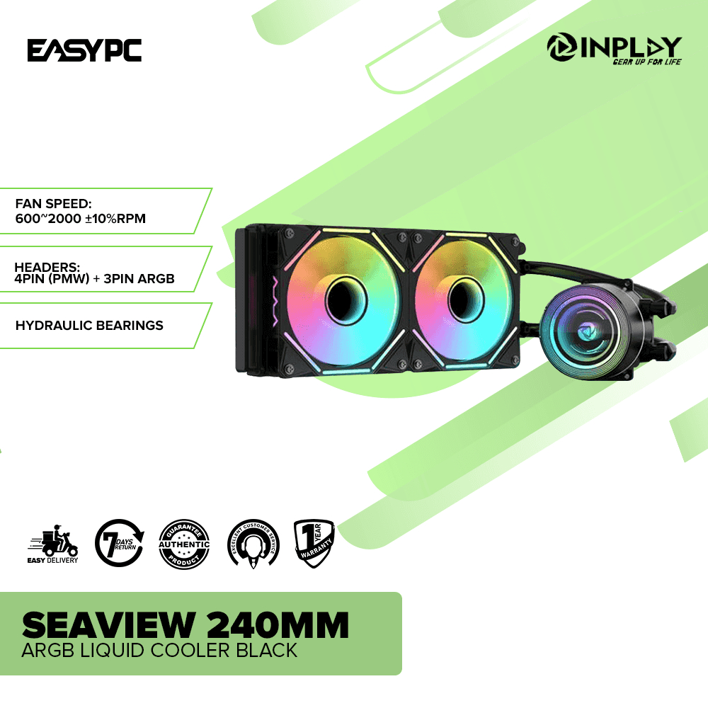 EasyPC| Inplay Seaview 240mm CPU Liquid Cooler| ARGB| Black and White ...
