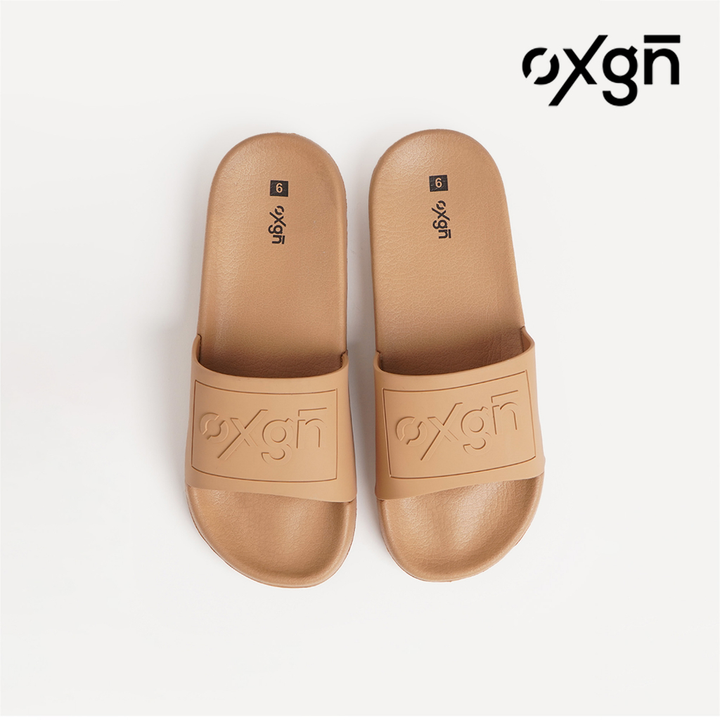 OXGN Single Band Rubber Slides Slippers For Men (Black/Burnt Olive ...
