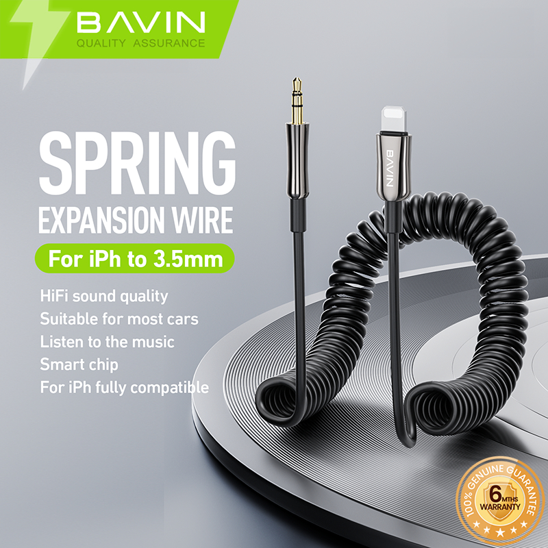 BAVIN AUX38 3.5mm to iPh / Type-C Aux Converter Spring Expansion Wire w ...