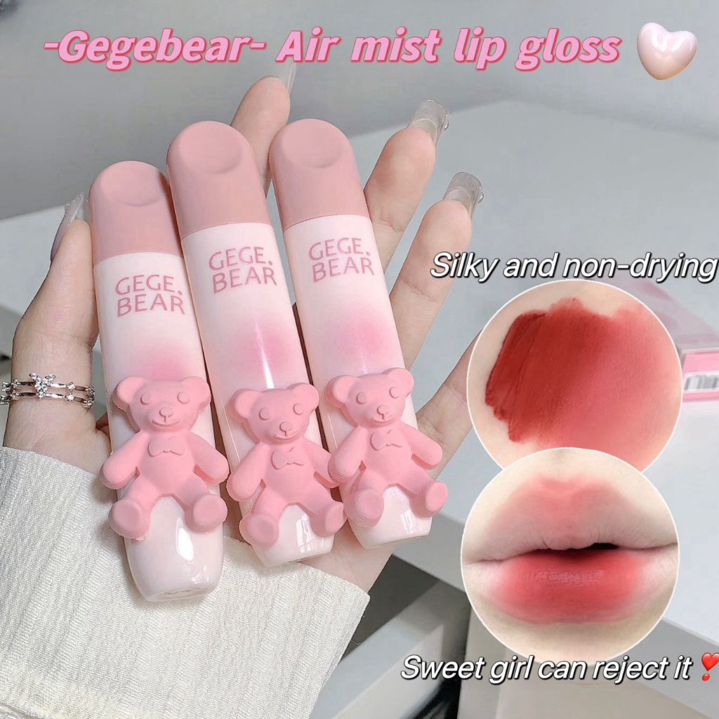 FUN LIVE New Gege Bear Tender lip glaze lip gloss small pink bear matte lip | Shopee Philippines