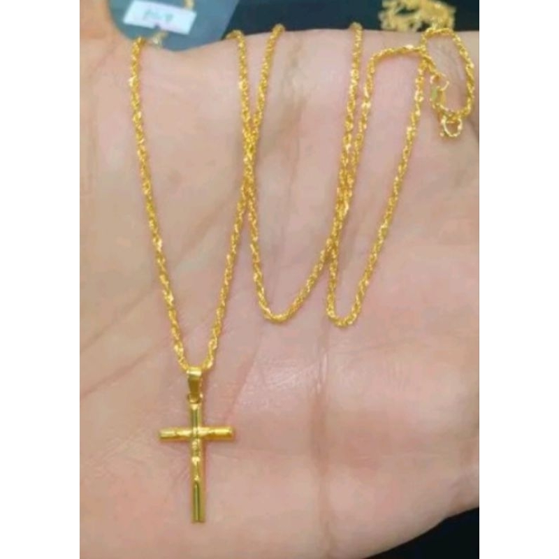 18k saudi 18 necklace pendant half cross pawnable | Shopee Philippines