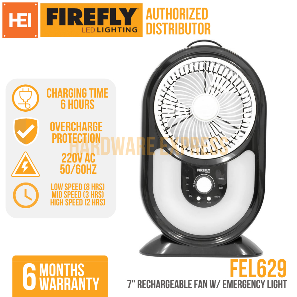 FIREFLY FEL629 Rechargeable 7 inch Mini Table Fan with Built-in LED ...