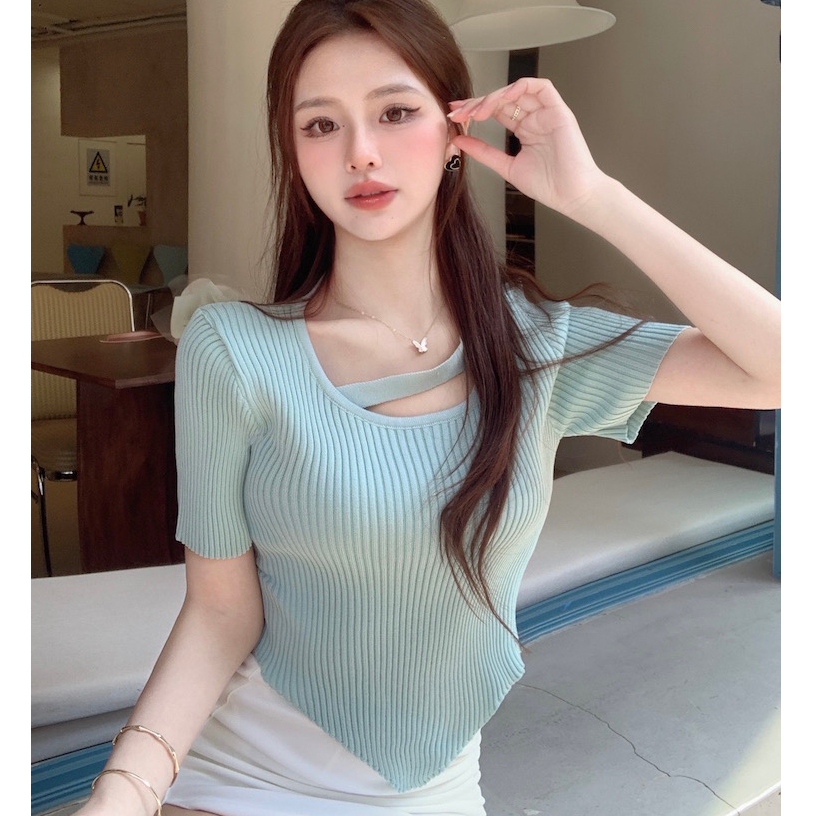 Jolly Chic Irregular Neckline Unique Hem Knitted Top M1019 | Shopee Philippines