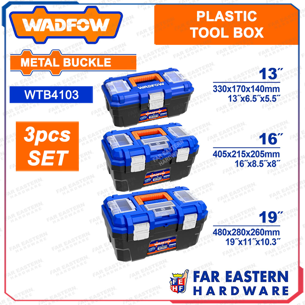 WADFOW Plastic Tool Box Organizer Storage Toolbox 3pcs Set 13" | 16" | 19" Metal Buckle WTB4103 ...