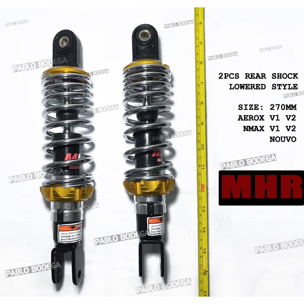 Yamaha Aerox V1 V2 Nmax V1 V2 Nouvo MHR SILVER STEEL 2 pcs Set Rear Shock 270mm Lowered Style ...