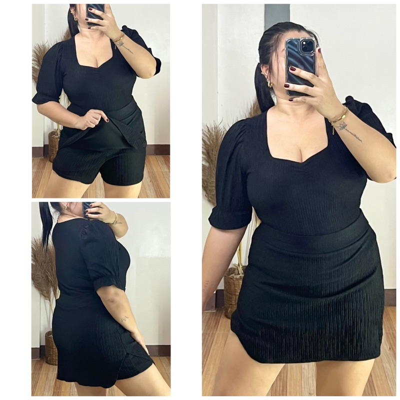 Plus Size Greta Coords Heartshaped Neckline Puff Sleeves Top and Skort ...