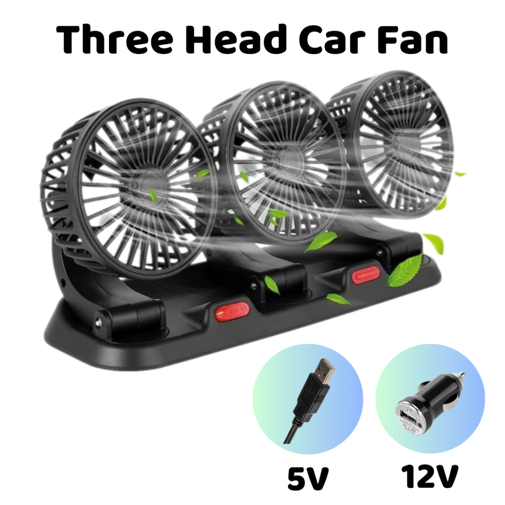 Fan for Car Three-Head Fan USB Cooling Air Small Fan 2 Speeds Electric ...