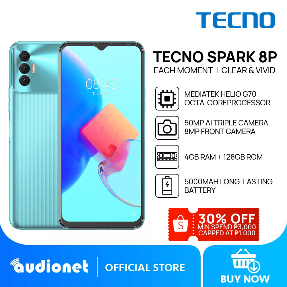 Tecno Spark 8P 4Gb Ram 128Gb Rom MediaTek Helio G70 50Mp AI Triple Rear Camera Android 11 ...