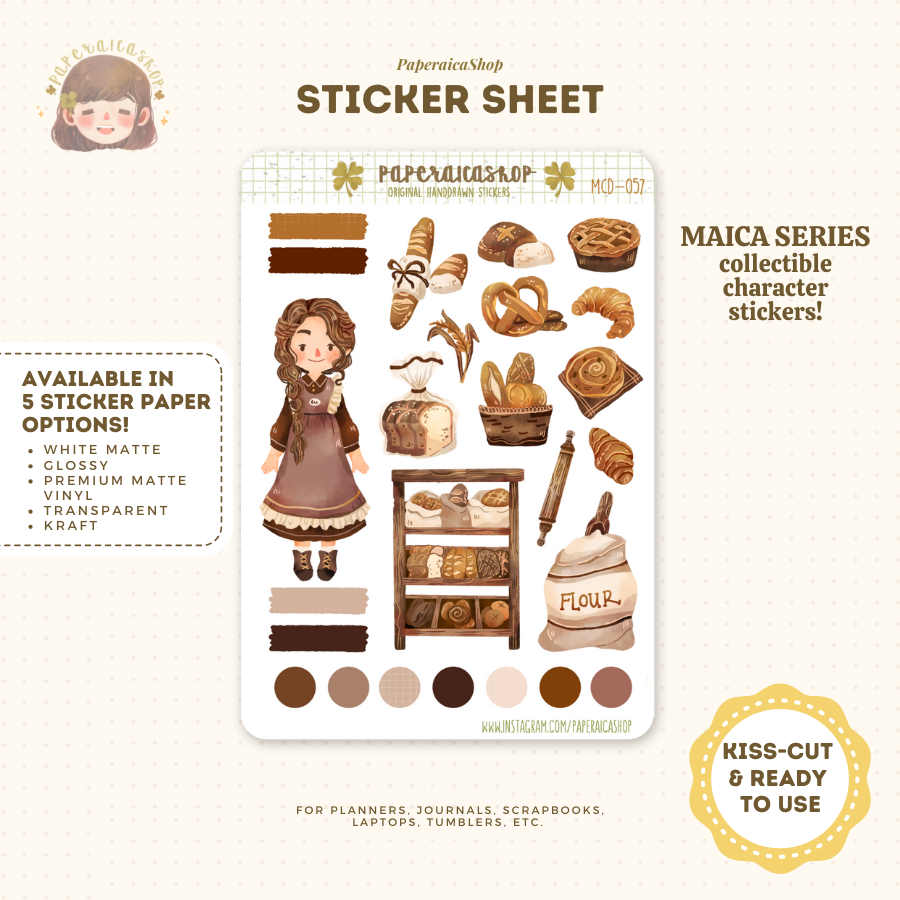 French Bakery Maica Girl Stickers, Vintage Bread Stickers, Sticker ...