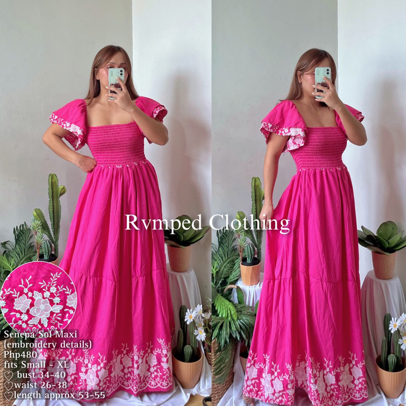 RVMPED Senepa SOL Maxi Dress Eyelet details on end skirt Full Smocking ...