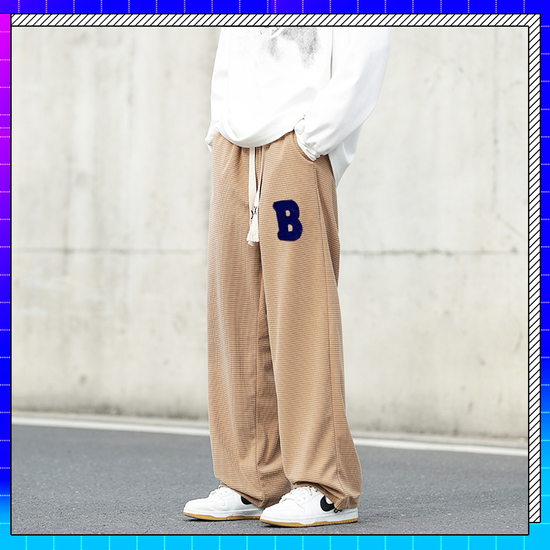 Myron fashion loose widen waffle pants B pants jogging trousers casual ...