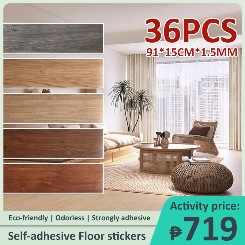 3D vinyl floor sticker 36pcs 1.5mm(91*15cm)self-adhesive PVC tile floor ...