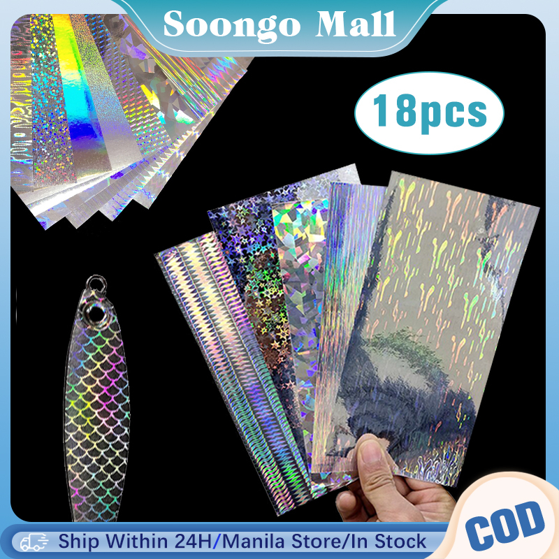 18PCS Bait Sticker 20x10cm DIY Reflective Holographic Fish Flash Lure ...