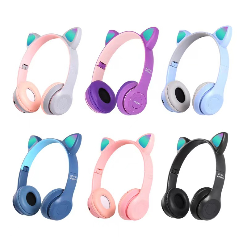 WIRELESS HEADSET CUTIE CUTE KITTEN STYLE MACARON P47m WITH MIC ...