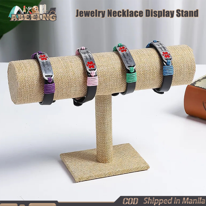 Necklace Stand Jewelry Organizer Display Stand Beige Linen Bangle ...