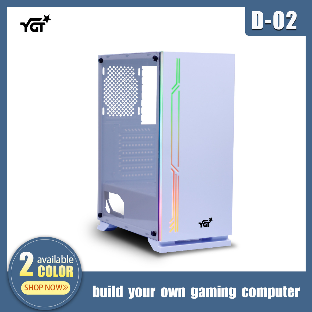 YGT ATX D02 GAMING CASE - Tempered glass white black | Shopee Philippines