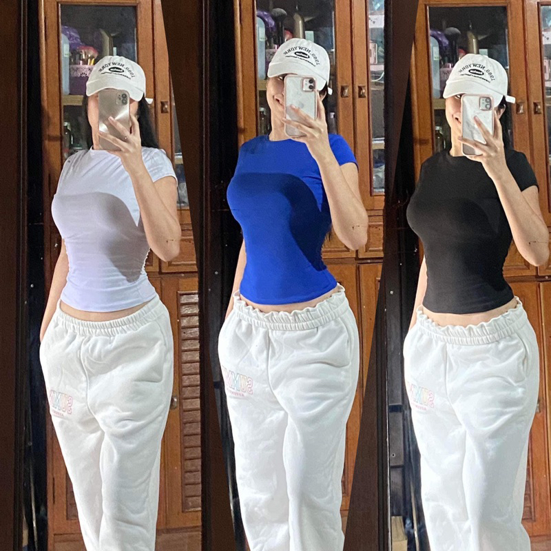 Kelly T-Shirt Body Hugging Full Length Top Double Lining | Shopee ...