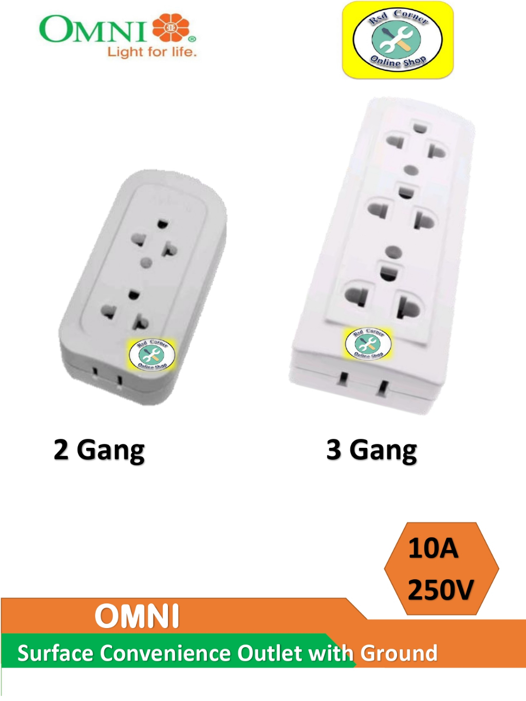 Omni Surface Convenience Outlet with Ground (WSG) 2gang, 3Gang | Shopee ...